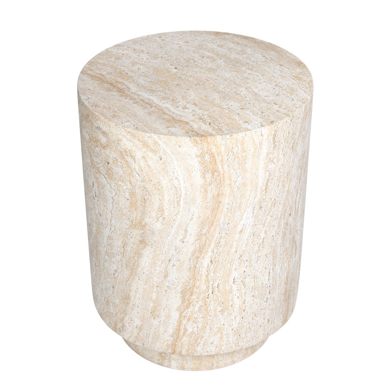 Ivy Bronx Cylinder Travertine Stone Finish Italian Design MgO Side Accent Table | Wayfair